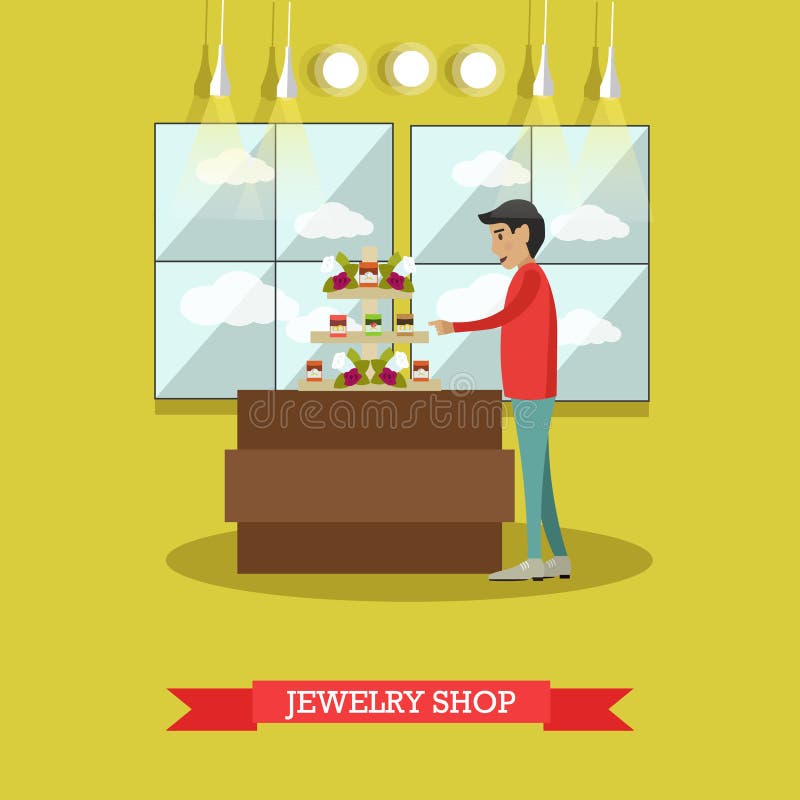 Jewelry Shop Concept Vector Illustration in Flat Style Stock Vector ...