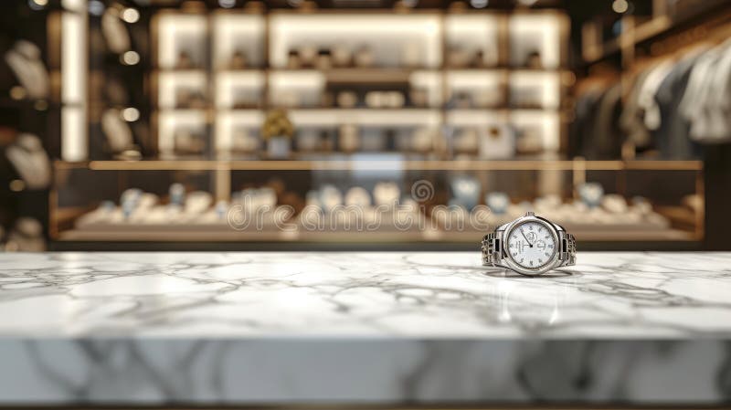 Jewelry Showcase on Marble Table Background. Stock Illustration ...