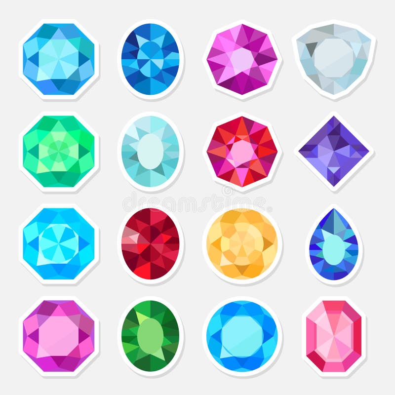 Vector Jewels Diamonds Gem Stickers Set. Stock Vector - Illustration of ...