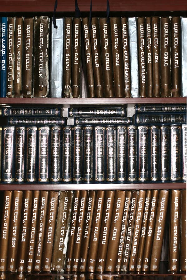 Jewish Books on Judaism on a Shelf in a Synagogue. Hebrew. Editorial ...