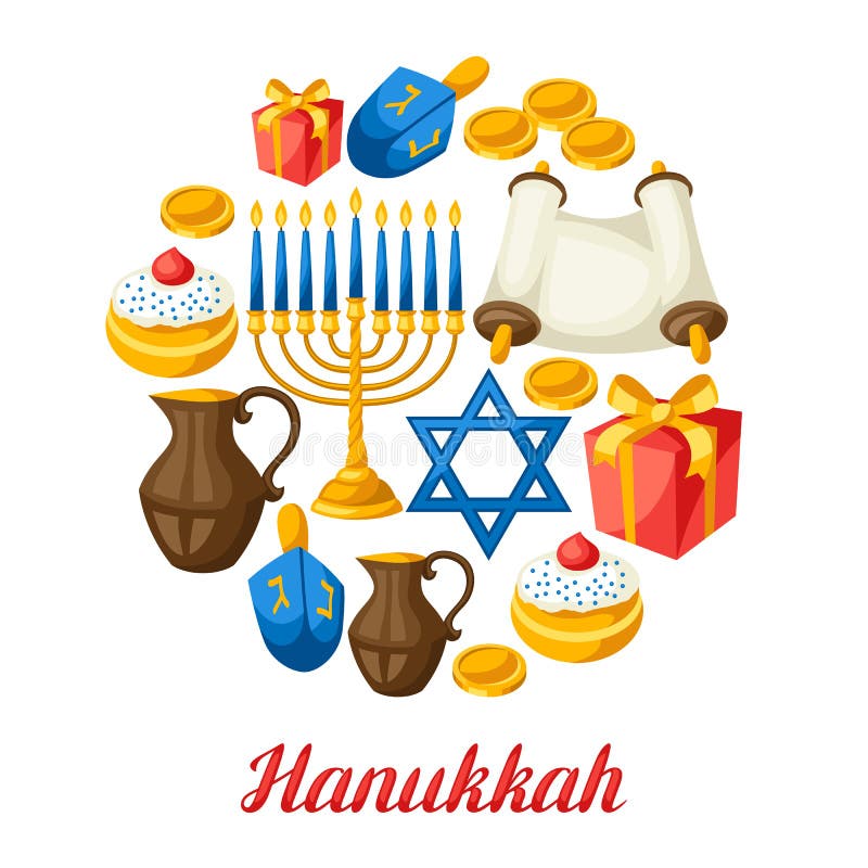 Jewish Hanukkah Celebration Card with Holiday Objects Stock Vector ...