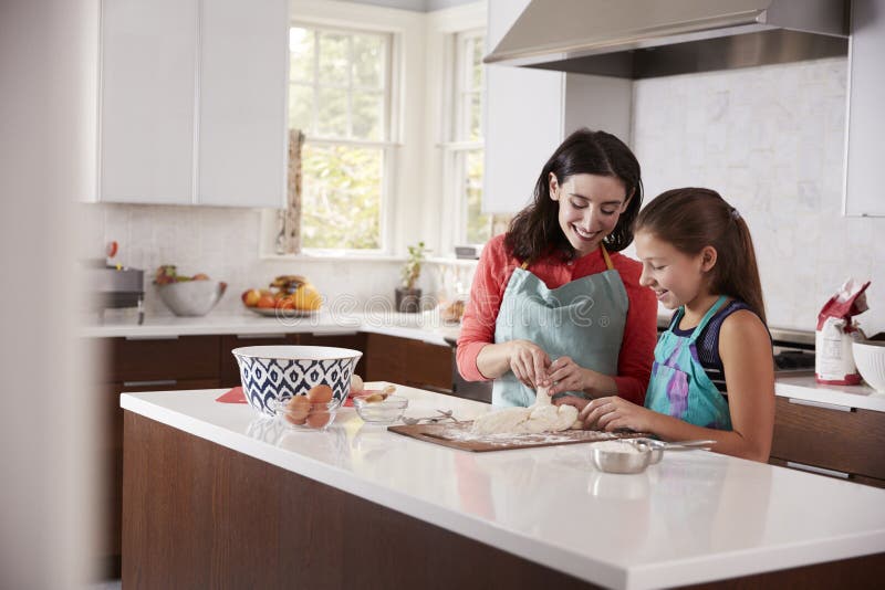 Jewish Mother and Daughter Plaiting Dough for Challah Bread Stock Photo ...