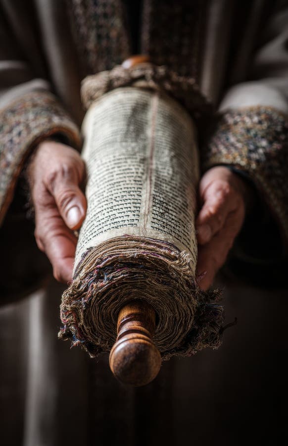 Jewish Rabbi Holding Ancient Torah Scroll with Hebrew Script Stock ...