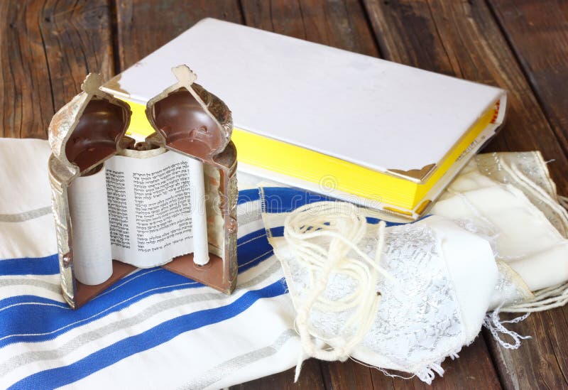 Jewish Torah and Talit on Wooden Table Stock Image - Image of ...