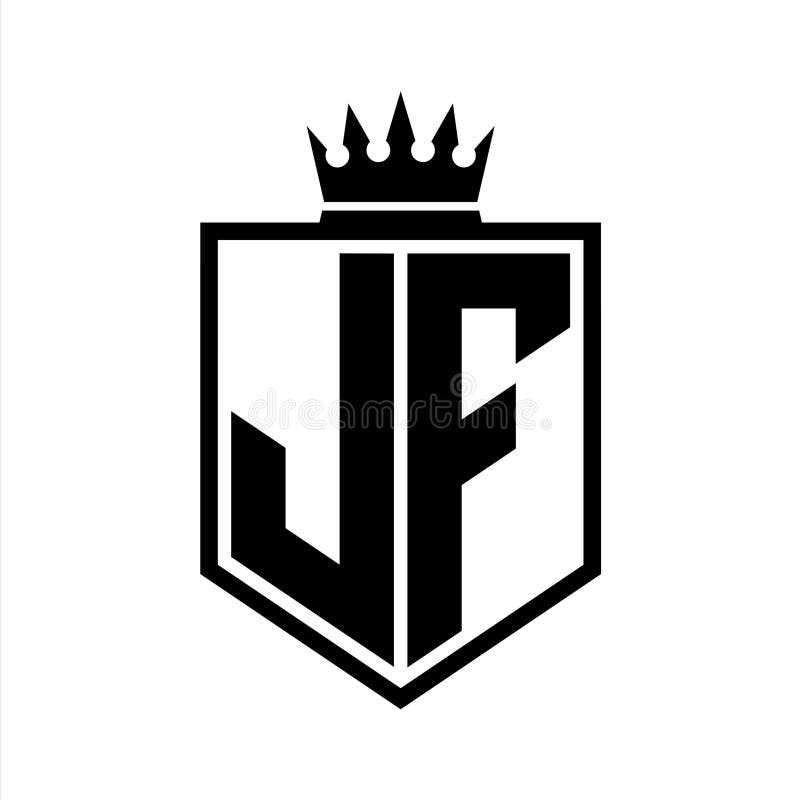 JF Logo Monogram Bold Shield Geometric Shape with Crown Outline Black ...