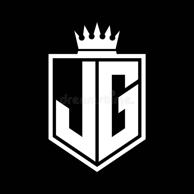 JG Logo Monogram Bold Shield Geometric Shape with Crown Outline Black ...