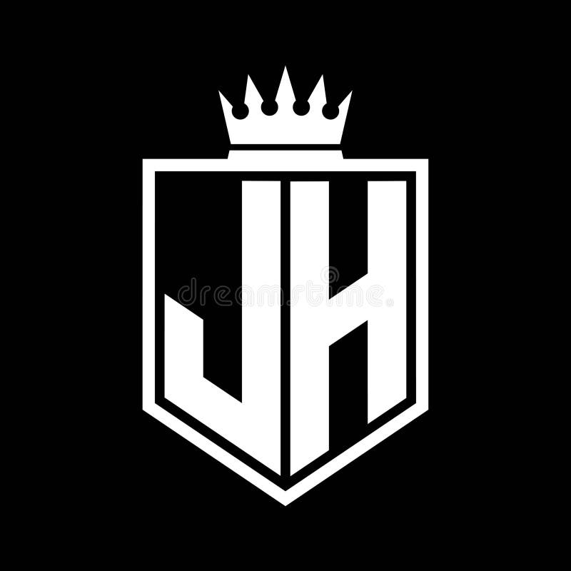 JH Logo Monogram Bold Shield Geometric Shape with Crown Outline Black ...