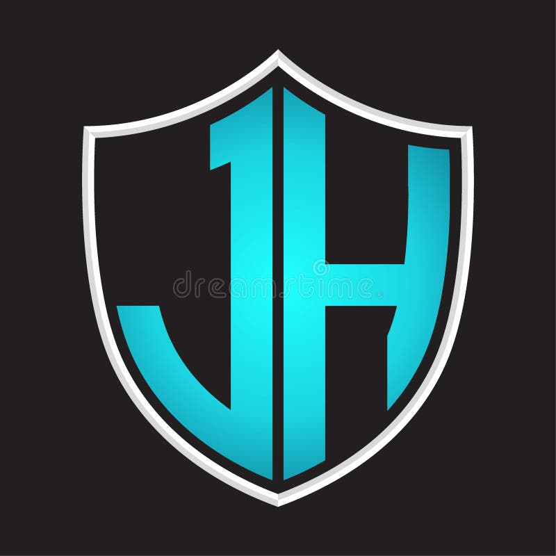 JH Logo Monogram with Shield Shape Isolated Blue Colors on Outline ...
