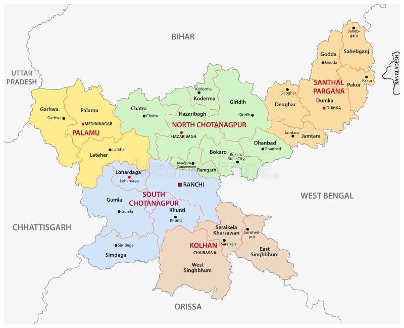 Jharkhand Map. Showing State Boundary and District Boundary of ...