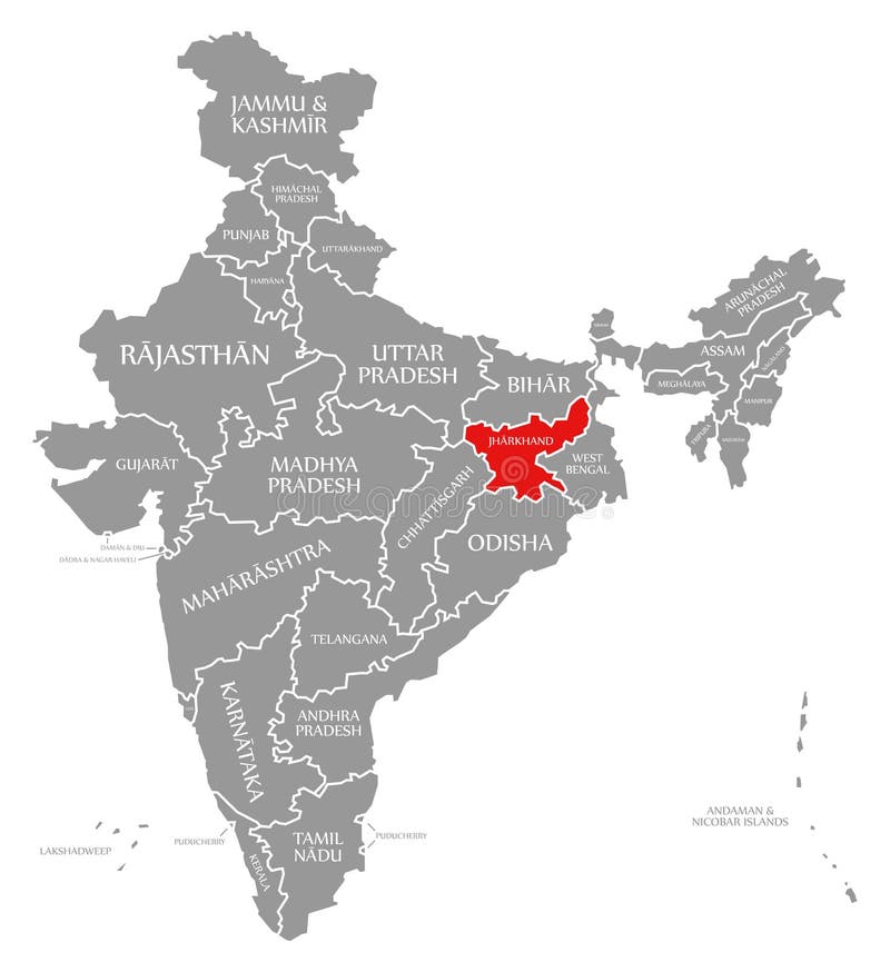 Jharkhand Red Highlighted in Map of India Stock Illustration ...