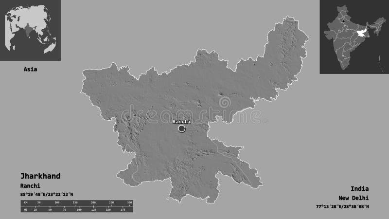 State of Jharkhand India with Capital City Ranchi Hand Drawn Map Stock ...