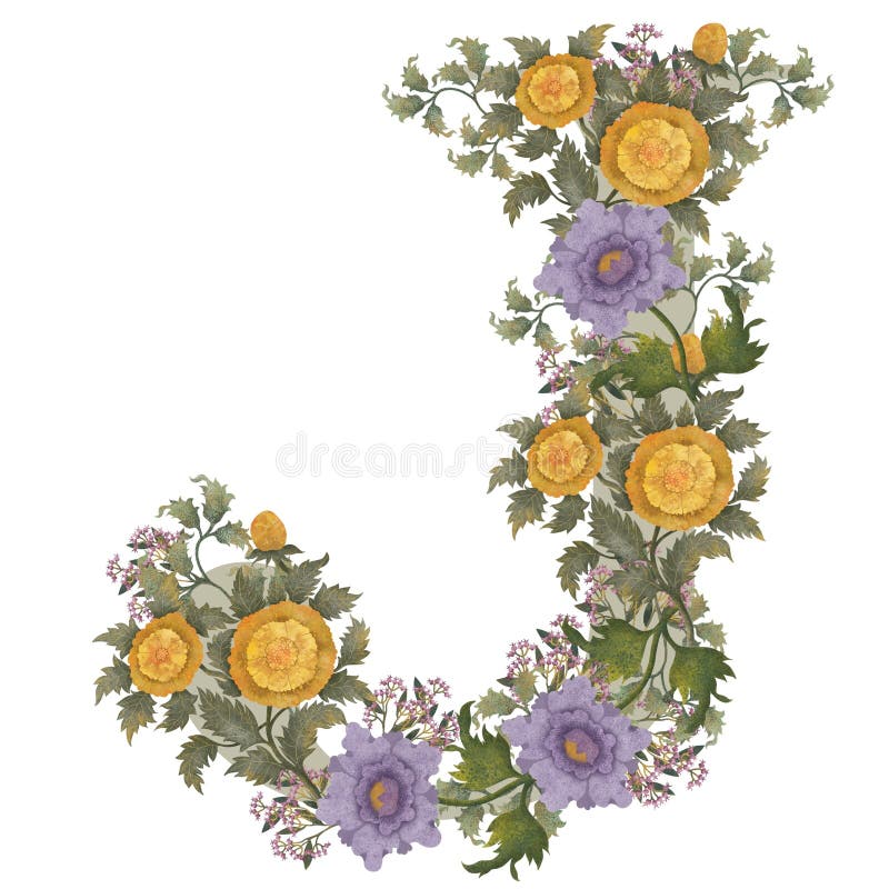 Capital Letter J of the English Alphabet with Watercolor Summer ...