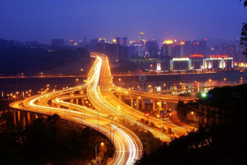 Jialing River Bridge Nightscape Stock Photo - Image of overpass ...