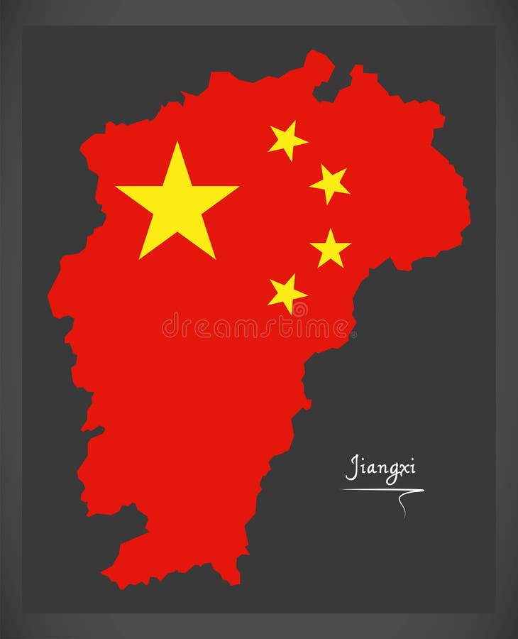 Jiangxi China Map with Chinese National Flag Illustration Stock Vector ...