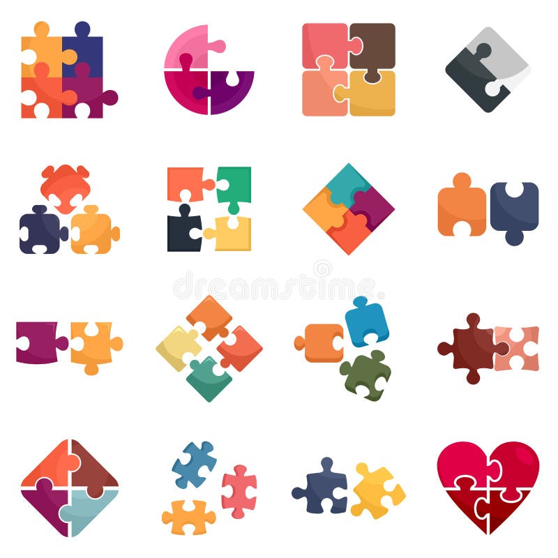 Jigsaw Icons Set Flat Vector Isolated Stock Vector - Illustration of ...