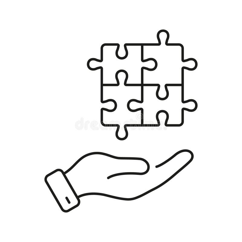 Problem Solving, Business Innovation Linear Pictogram. Jigsaw with ...