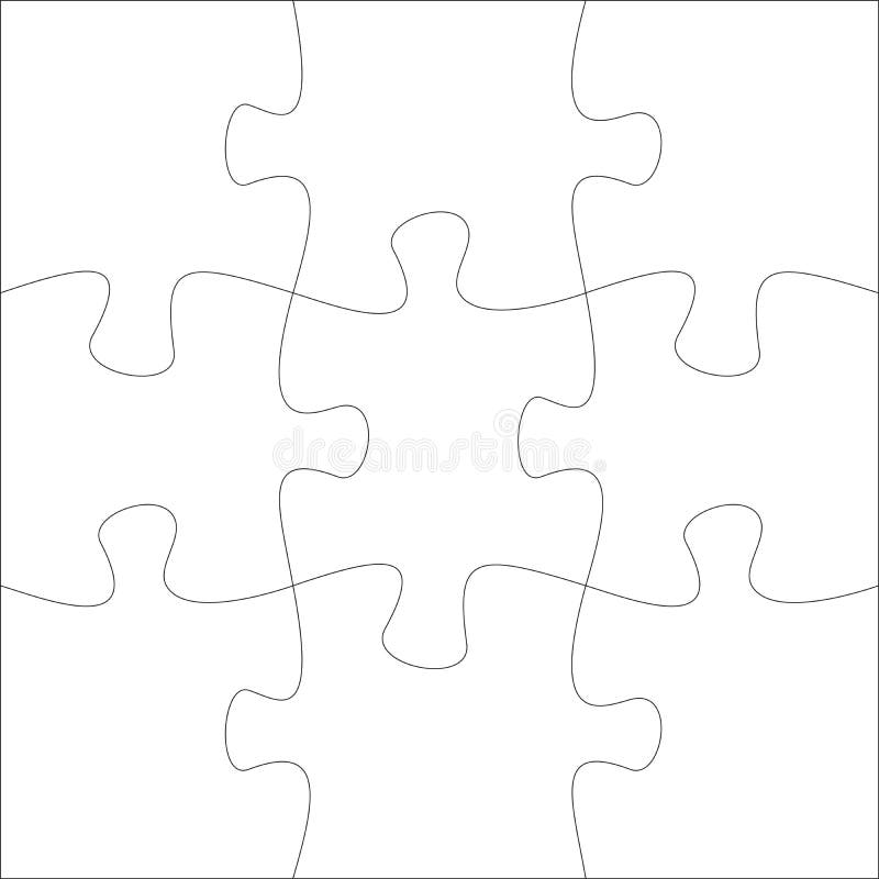 9 Jigsaw Pieces Template. Nine Puzzle Pieces Connected Together Stock ...