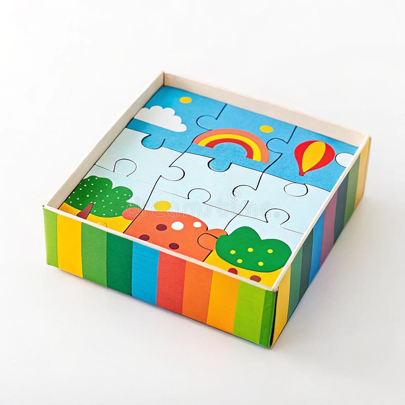 Jigsaw Puzzle Box for Kids on White Background Stock Illustration ...