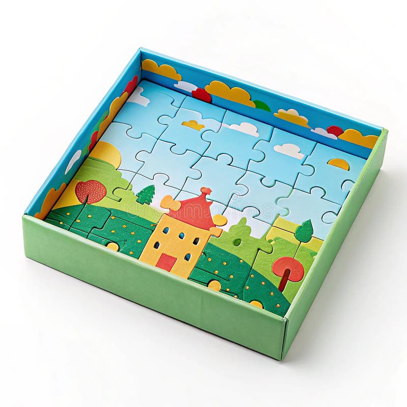 Jigsaw Puzzle Box for Kids on White Background Stock Illustration ...