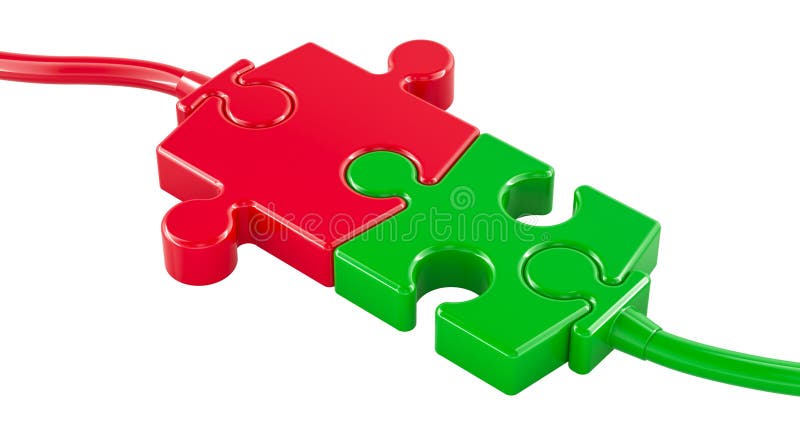 Jigsaw Puzzle Cable Connection, 3D Rendering Stock Illustration ...