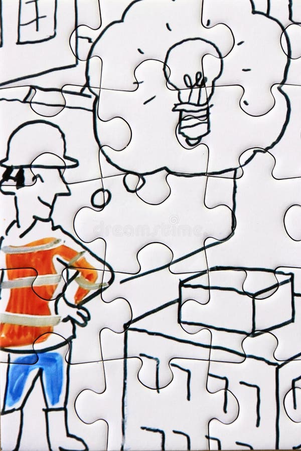 Jigsaw Puzzle Construction Worker Bright Idea Texture Pattern Stock ...