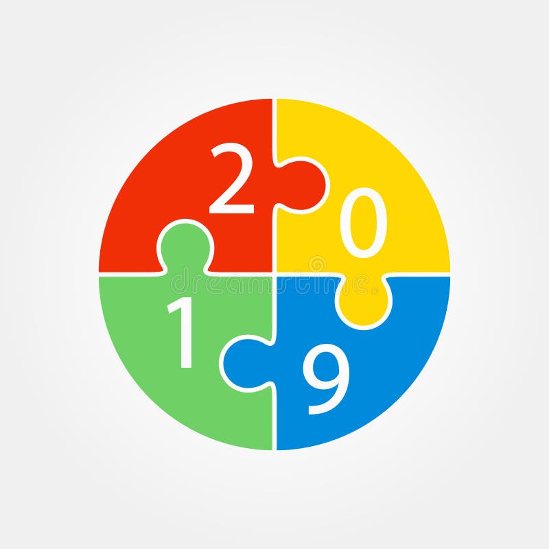Jigsaw Puzzle in the Form of a Colored Circle and 2019 Numbers Stock ...