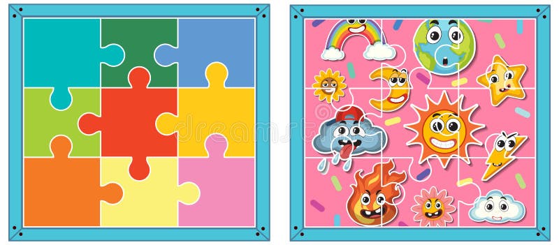 Jigsaw Puzzle Game Template Stock Vector - Illustration of cute, design ...