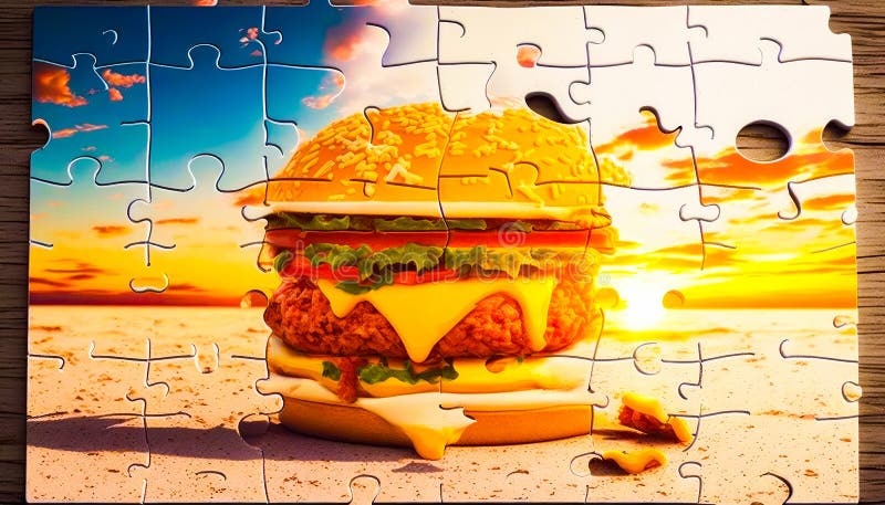 Jigsaw Puzzle with Hamburger on it. Generative AI Stock Illustration ...