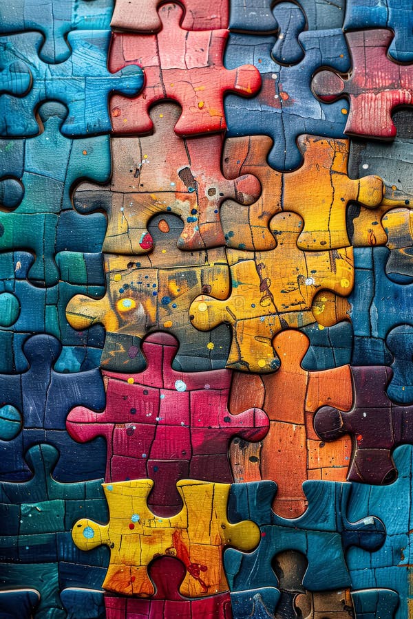 Jigsaw Puzzle with Many Pieces of Different Colors. Stock Photo - Image ...