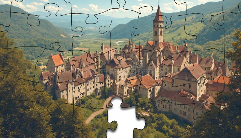 Jigsaw Puzzle of a Medieval Castle Complex Stock Illustration ...