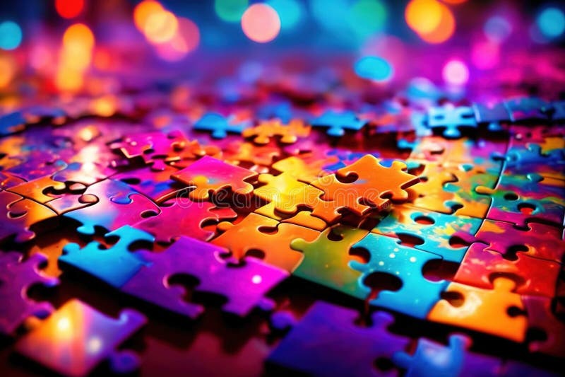 Jigsaw Puzzle Neon Glowing Translucent Abstract Pattern Wallpaper ...