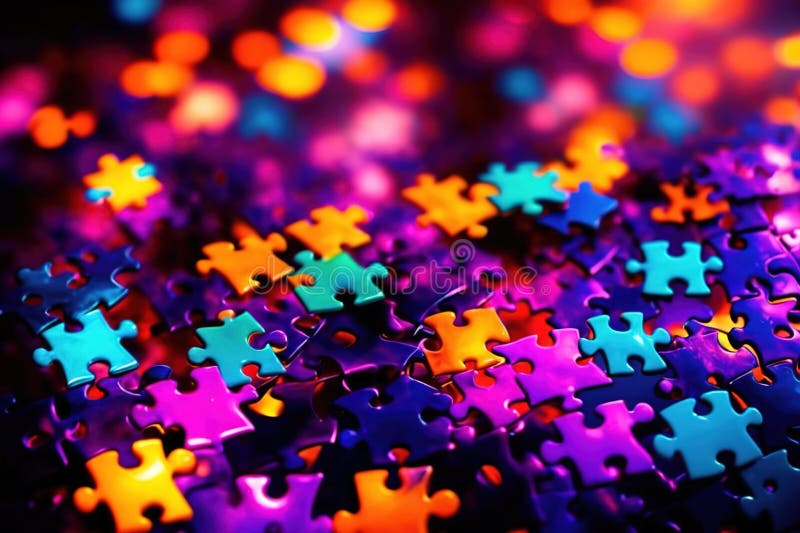 Jigsaw Puzzle Neon Glowing Translucent Abstract Pattern Wallpaper ...