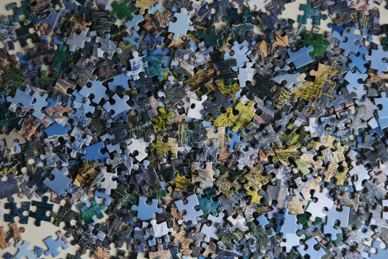 Jigsaw Puzzle Pieces on Table, Flat Lay Stock Photo - Image of pieces ...