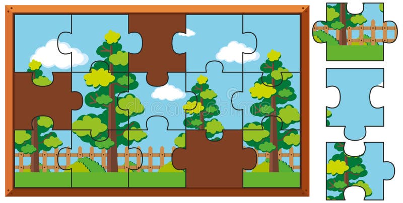Jigsaw Puzzle Pieces of Trees in Park Stock Vector - Illustration of ...