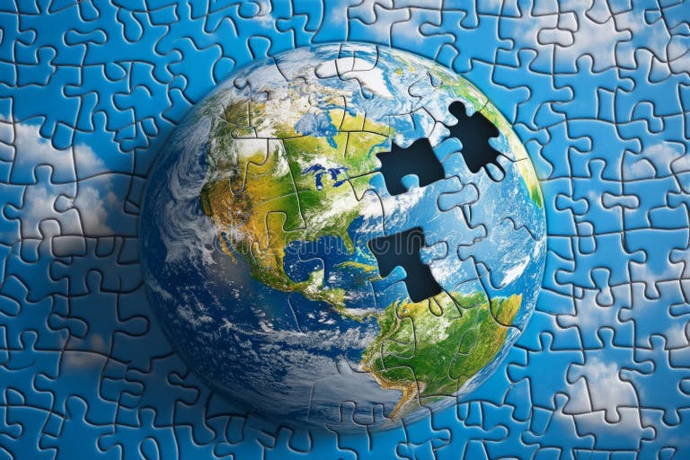 Jigsaw Puzzle of Planet Earth with Missing Pieces, Focusing on North ...