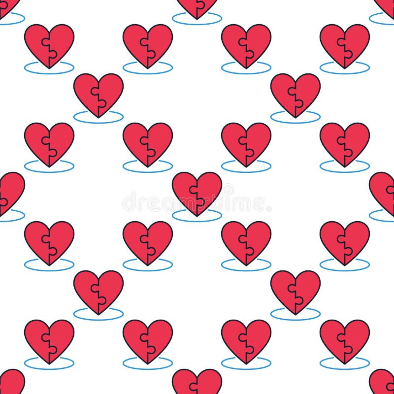 Jigsaw Puzzle Red Heart Vector Colored Seamless Pattern Stock ...