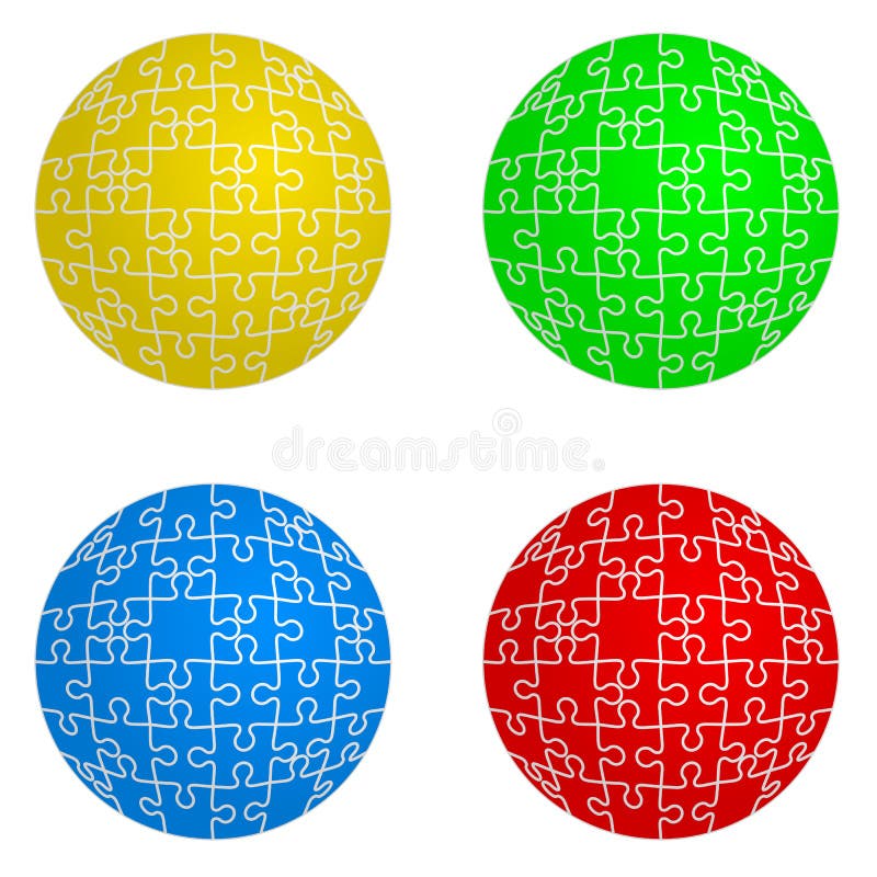 Jigsaw Puzzle Set Form of Spheres Four Colors Stock Vector ...
