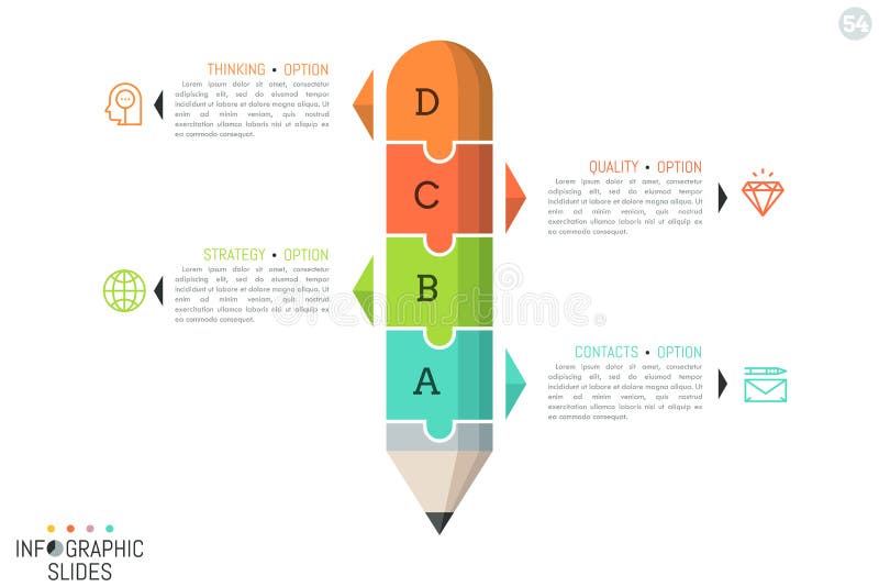 Jigsaw Puzzle in Shape of Pencil Divided into 4 Parts Stock Vector ...