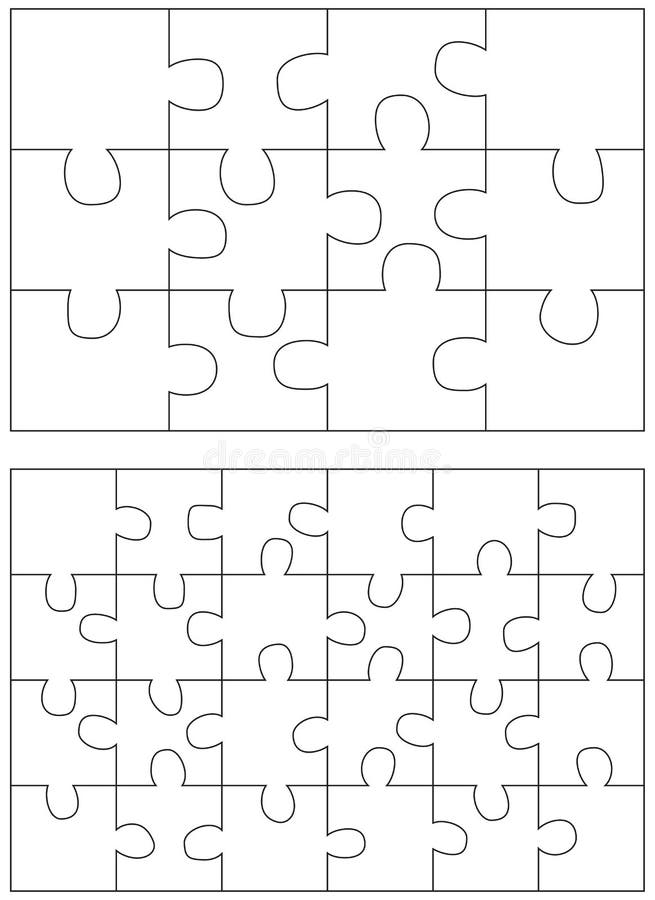 Jigsaw Puzzle Templates. Set of Puzzle 12, 24 Stock Illustration ...