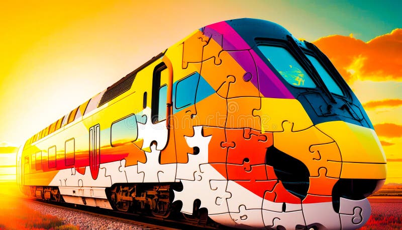 Jigsaw Puzzle of Train at Sunset. Generative AI Stock Illustration ...
