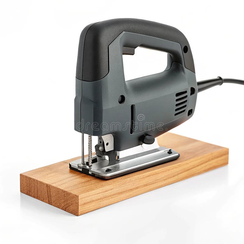 Jigsaw Tool with Wooden Base on White Background Stock Illustration ...