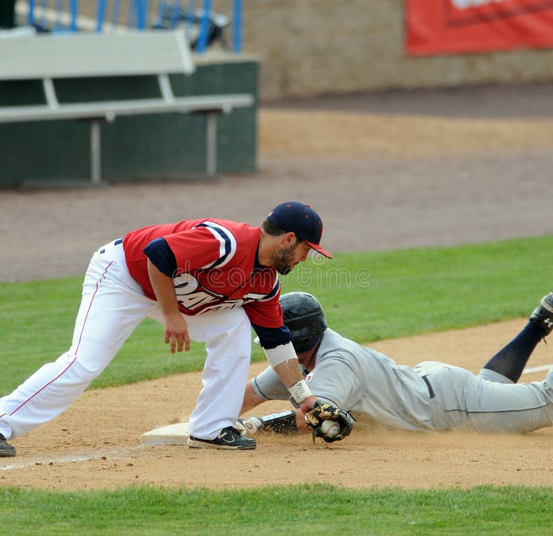 Jimmy Roesinger - Tag at Third Base Editorial Image - Image of baseball ...