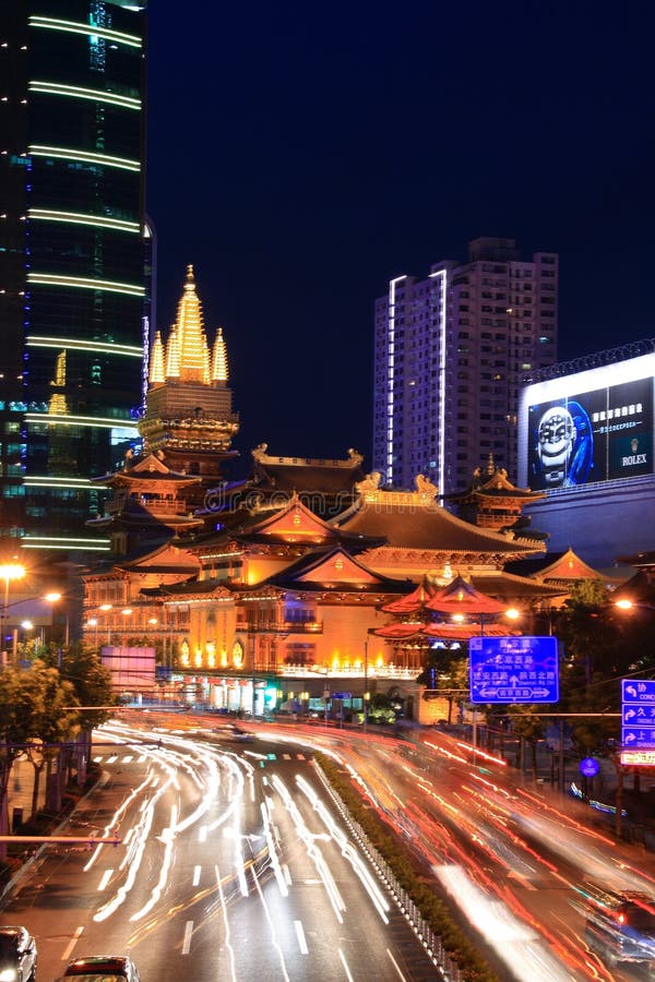 Shanghai, West Nanjing Road At Night Editorial Stock Photo - Image of ...