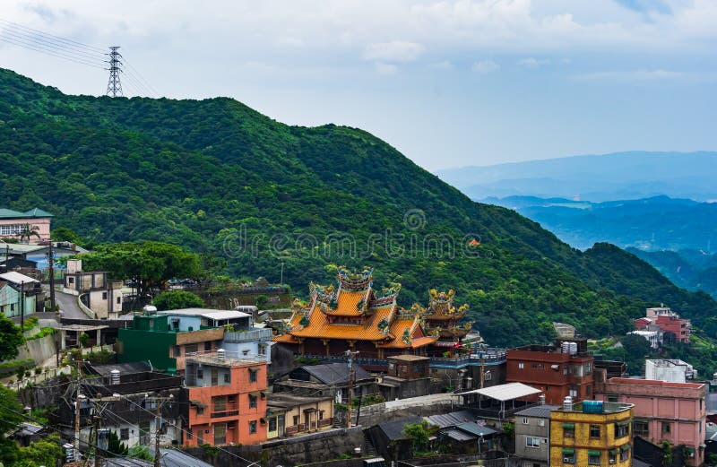 View Jiufen Village Hillside Buildings On The Mountain In Taiwan Stock ...