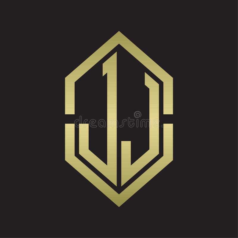 JJ Logo Monogram with Hexagon Shape and Outline Slice Style with Gold ...