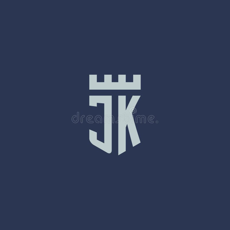 JK Logo Monogram with Fortress Castle and Shield Style Design Stock ...