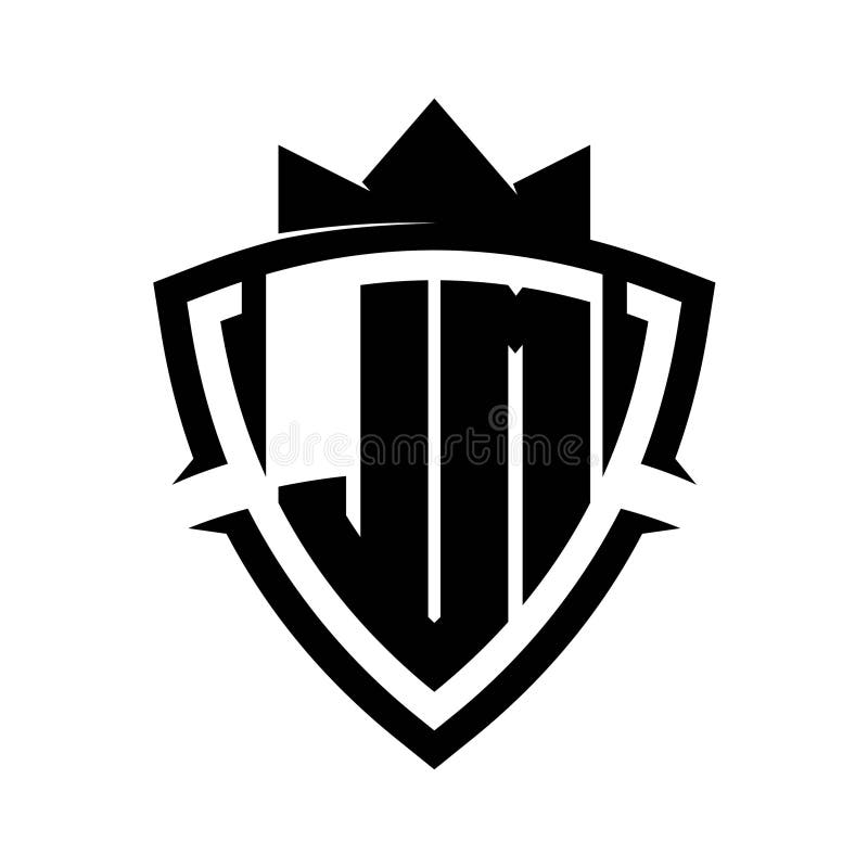 JM Letter Bold Monogram Triangle Curve Shield Shape with Crown Black ...