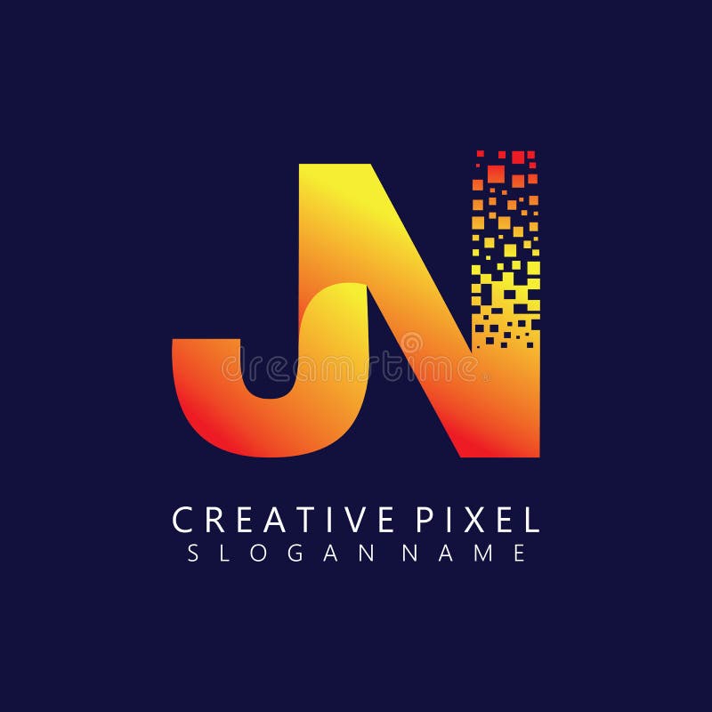 JN Initial Logo Design with Digital Pixels Colors Illustration Vector ...