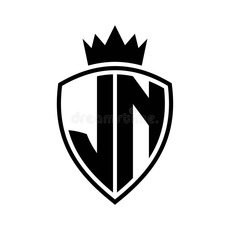 JN Letter Monogram Shield and Crown Outline Shape with Black and White ...