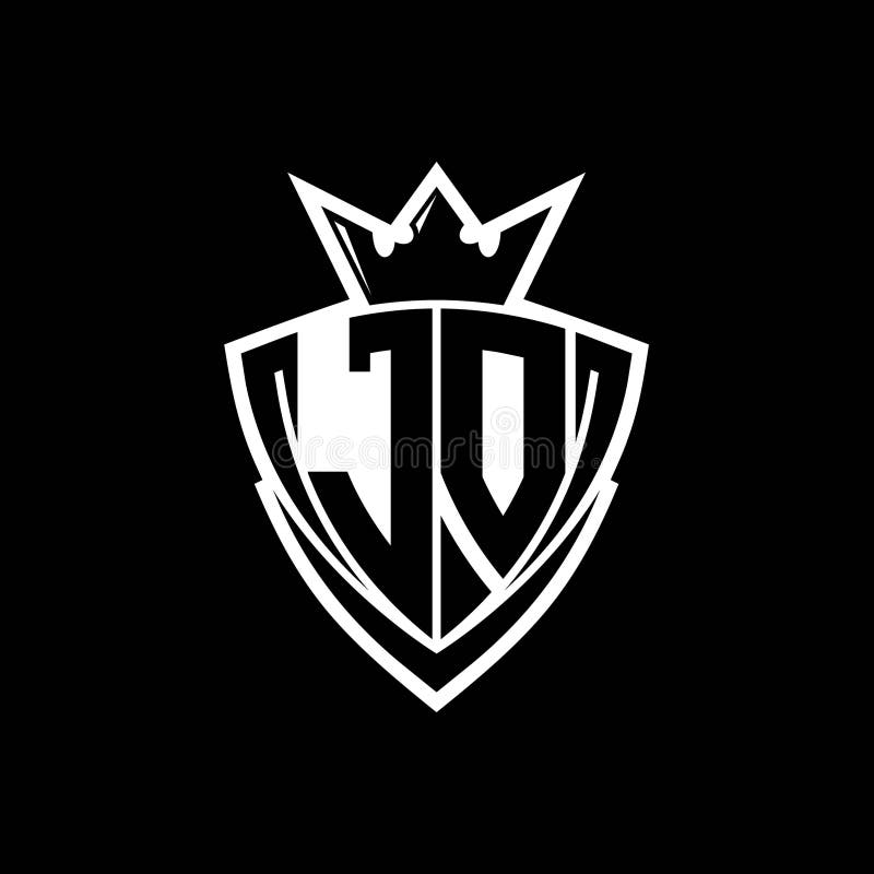 JO Letter Logo with Sharp Triangle Shield Shape with Crown Inside White ...